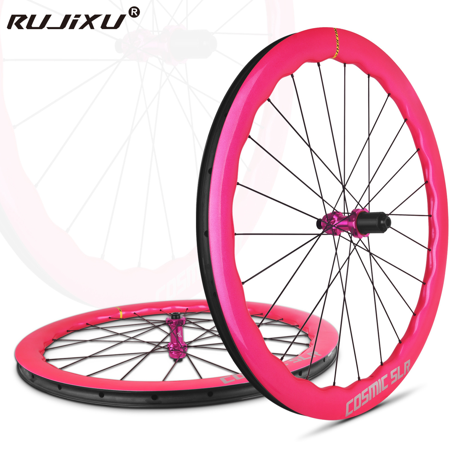 700C Carbon Fiber Pink Rim Disc Brake Wheel Set With UD Finishing And 6 ...