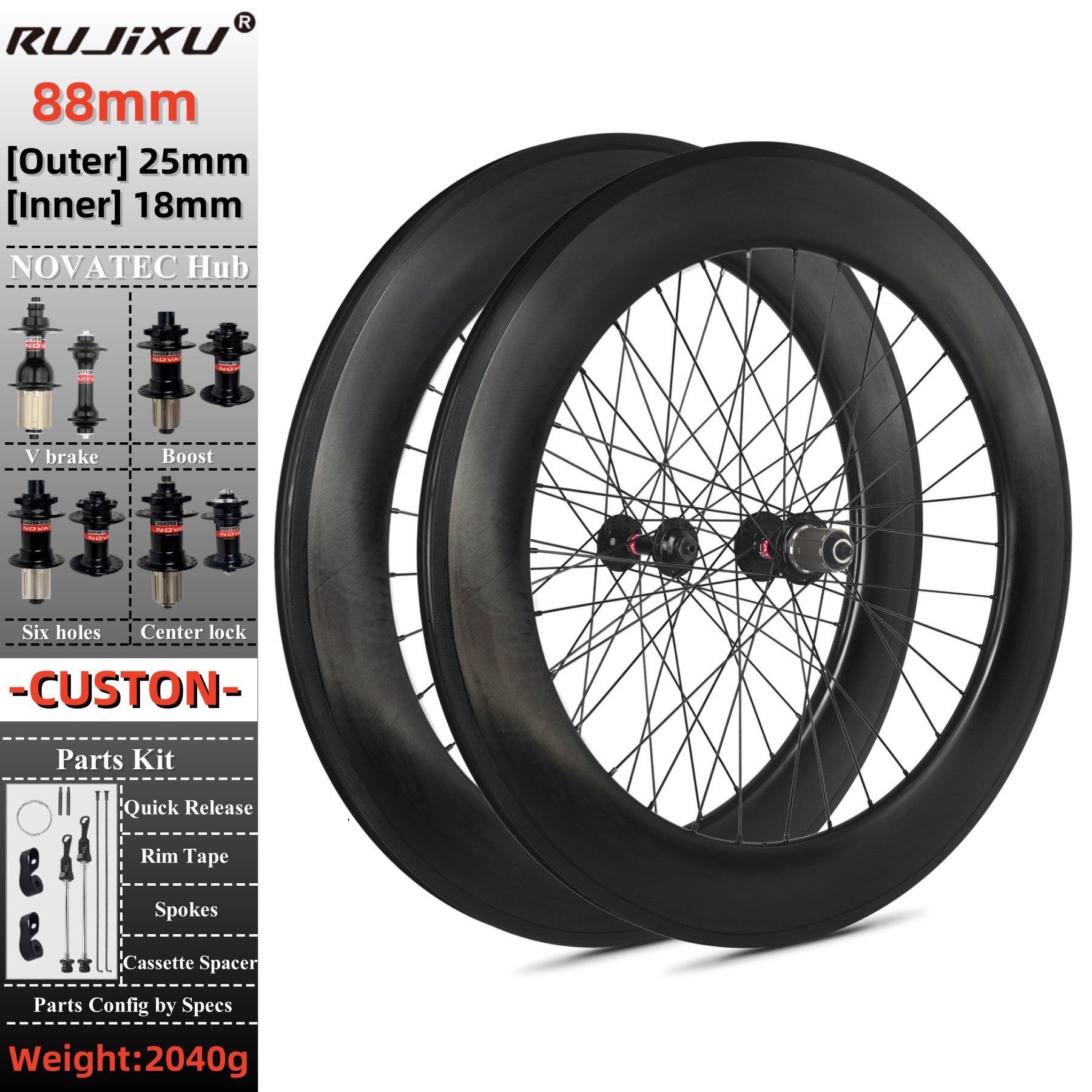 High Quality 700c Carbon Fiber Road Bicycle Wheelset 88mm with V Brake ...
